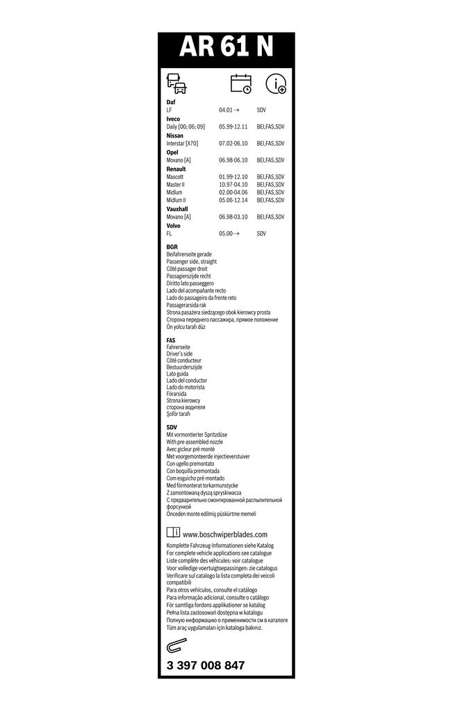 Bosch - AR61N Aerotwin Retrofit Truck Wiper Blade 600 (HGV) - A To Z ...