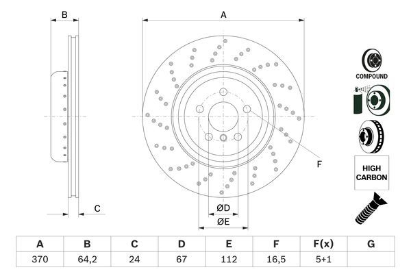 BOSCH 0 986 479 G12 Тормозной диск (задний) BMW 5 (G30/F90)/6 (G32)/7 ...